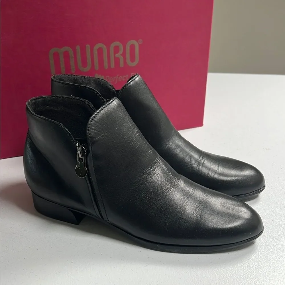 Munro | Shoes | New Munro Black Leather Ankle Boots Side Zip Comfort ...